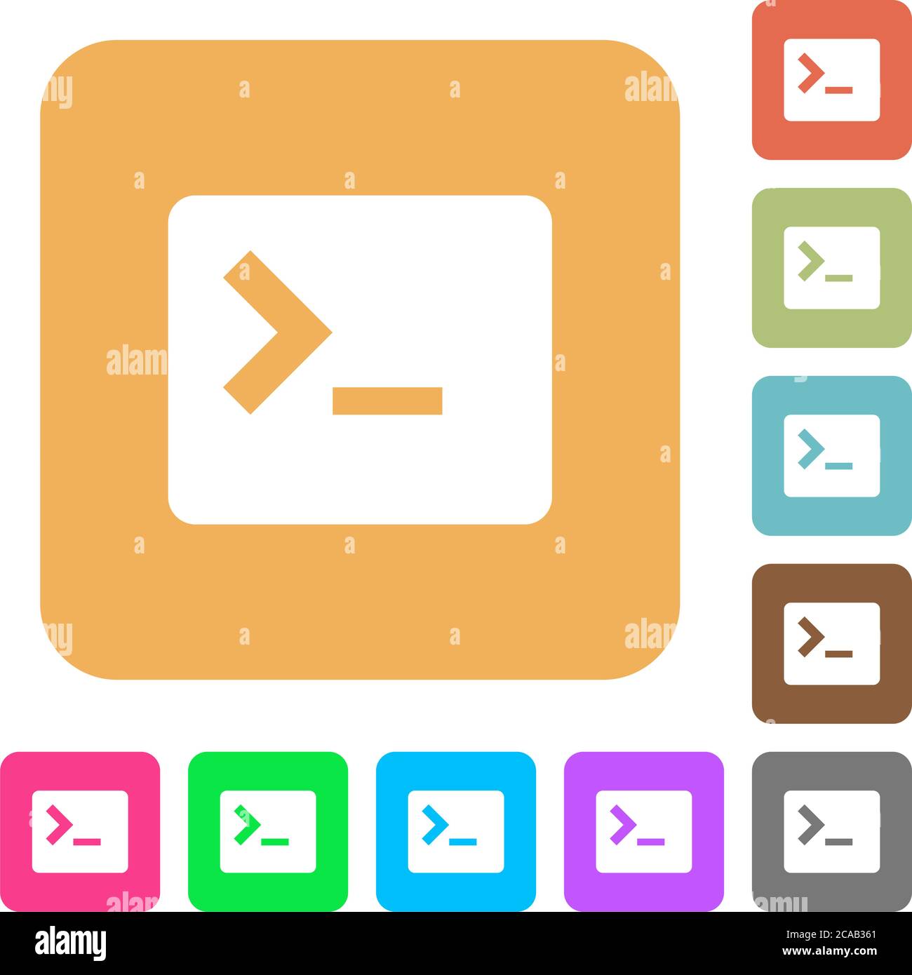 Command terminal flat icons on rounded square vivid color backgrounds ...