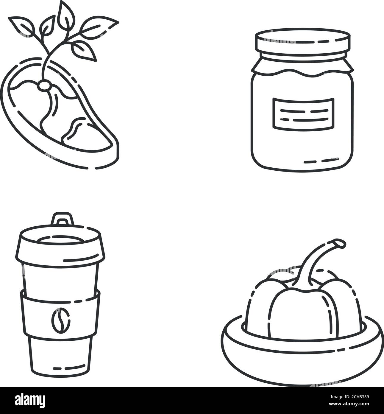 Zero waste food linear icons set. Vegan meat, glass jar, reusable ...