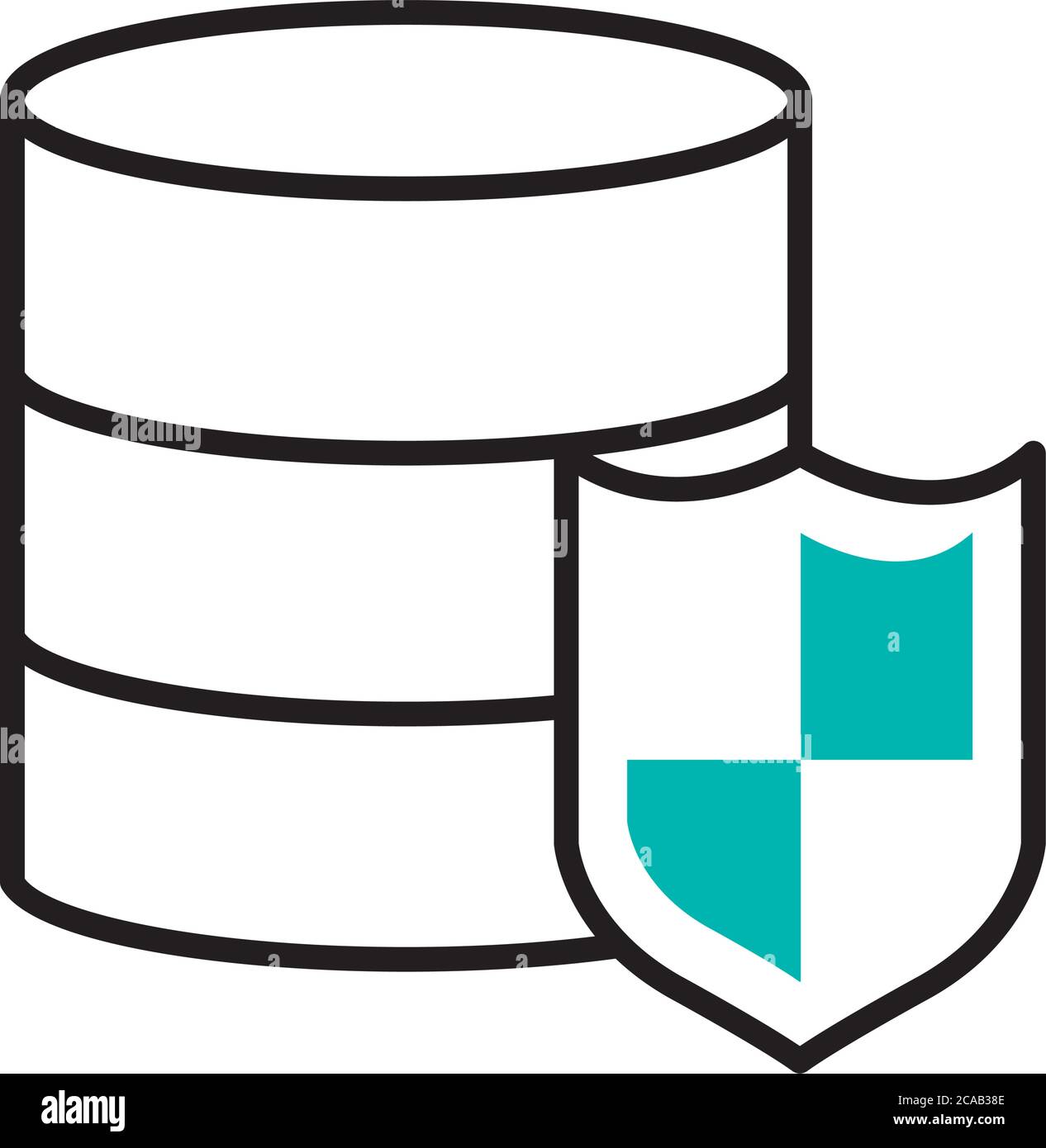 data servers and security shield icon over white background, half line ...