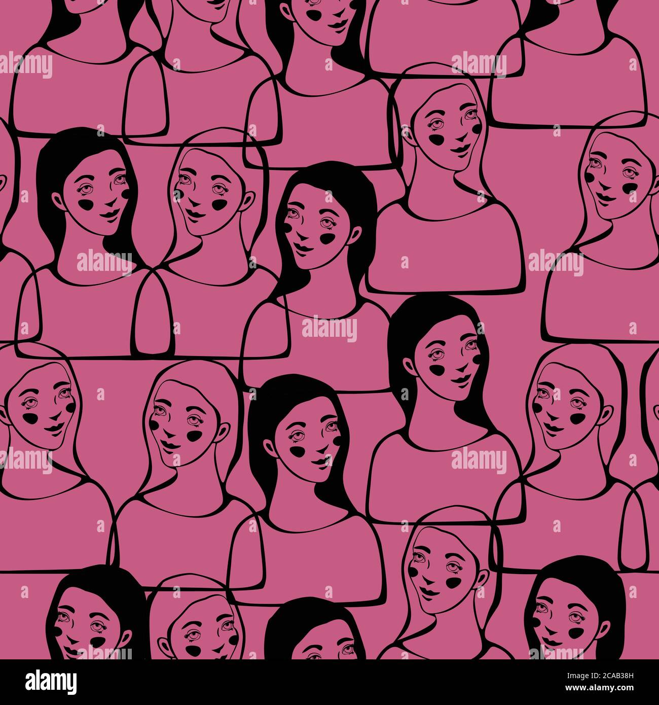 Vector Seamless Pattern With Women Faces Concept For International