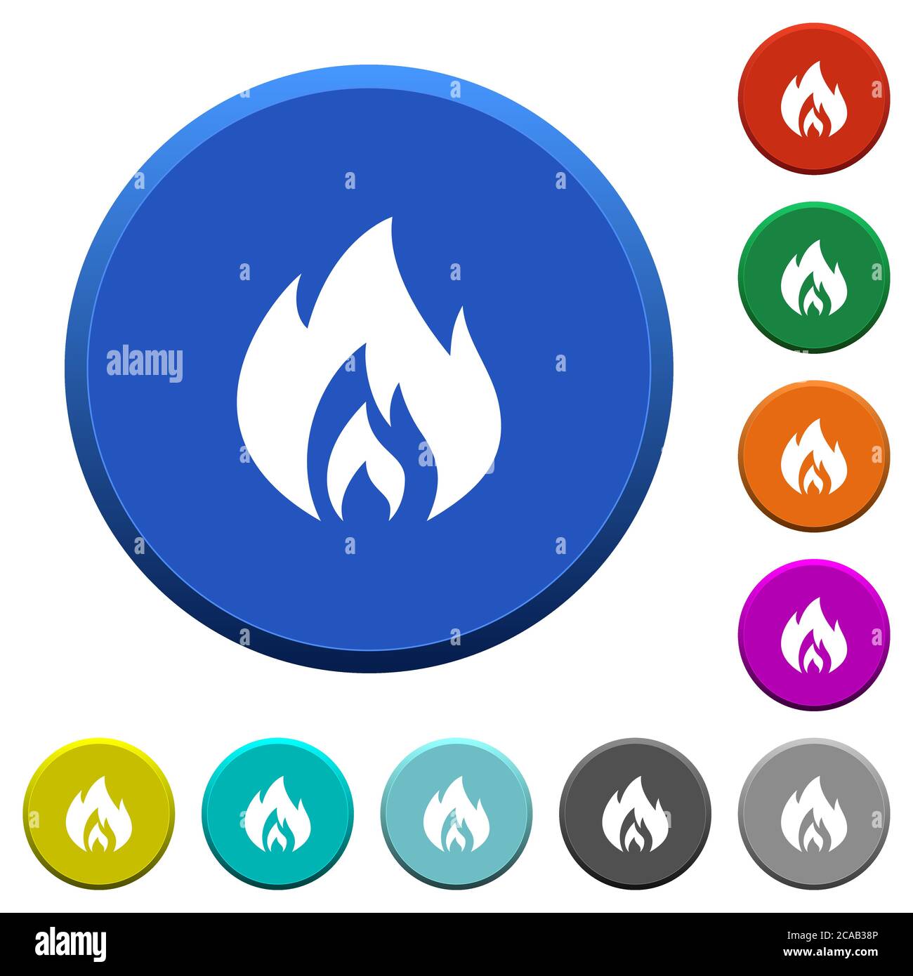 Flame round color beveled buttons with smooth surfaces and flat white ...