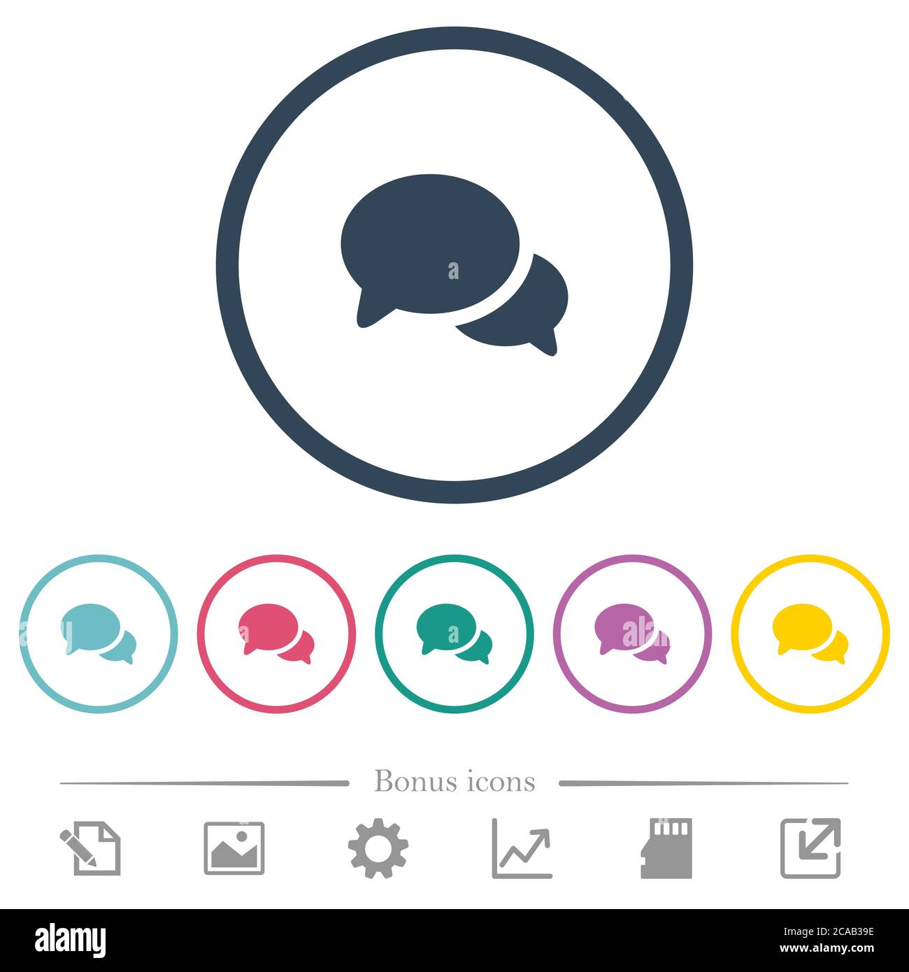 Discussion flat color icons in round outlines. 6 bonus icons included ...