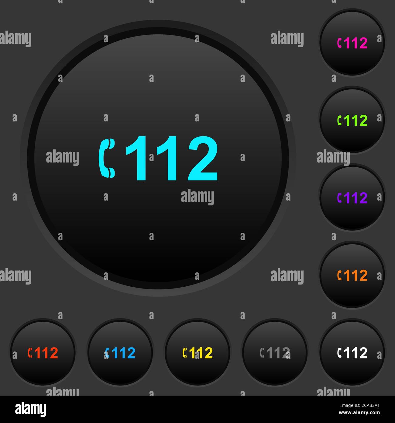 Emergency call 112 dark push buttons with vivid color icons on dark ...