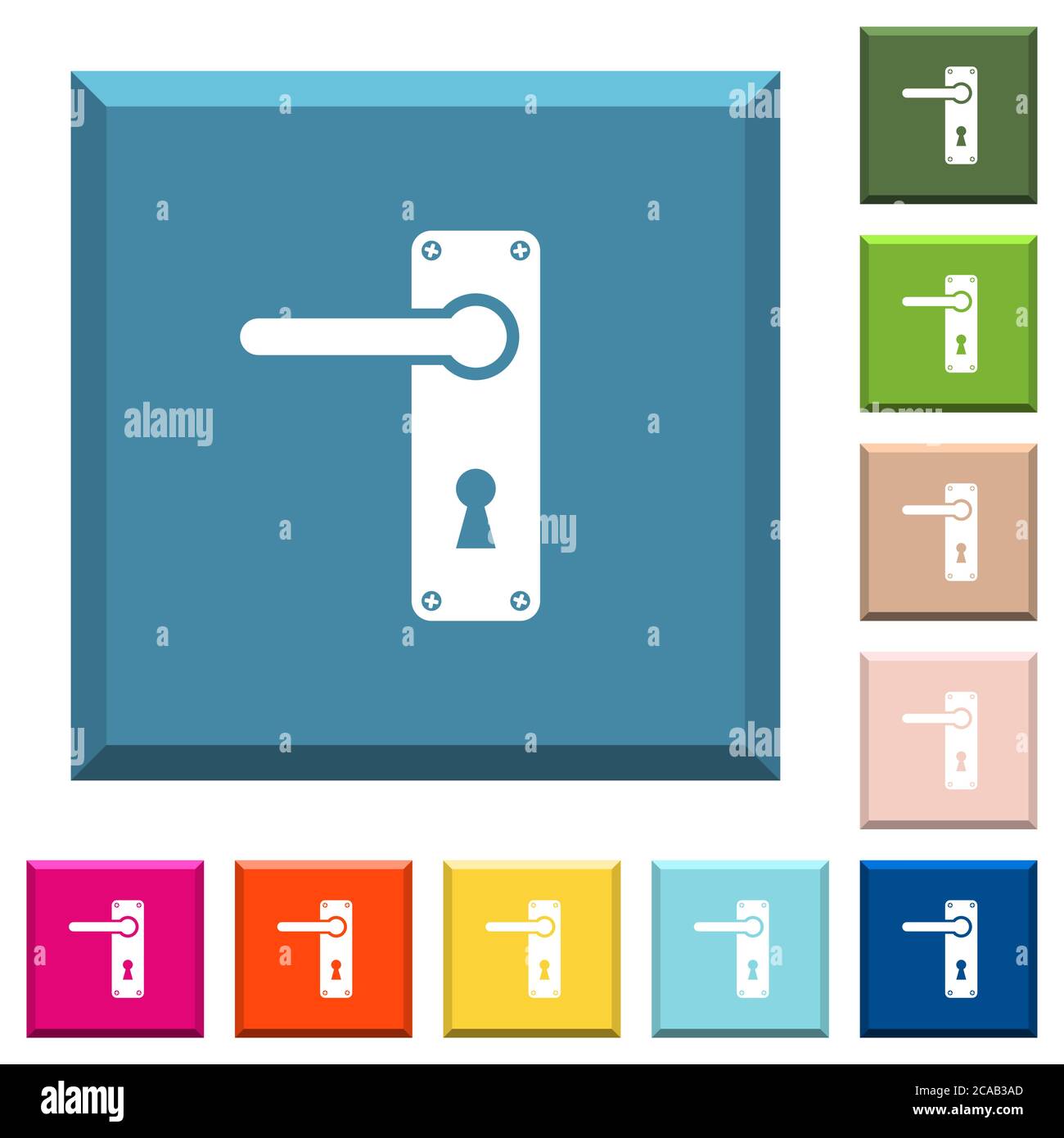 Left handed door handle with screws white icons on edged square buttons ...