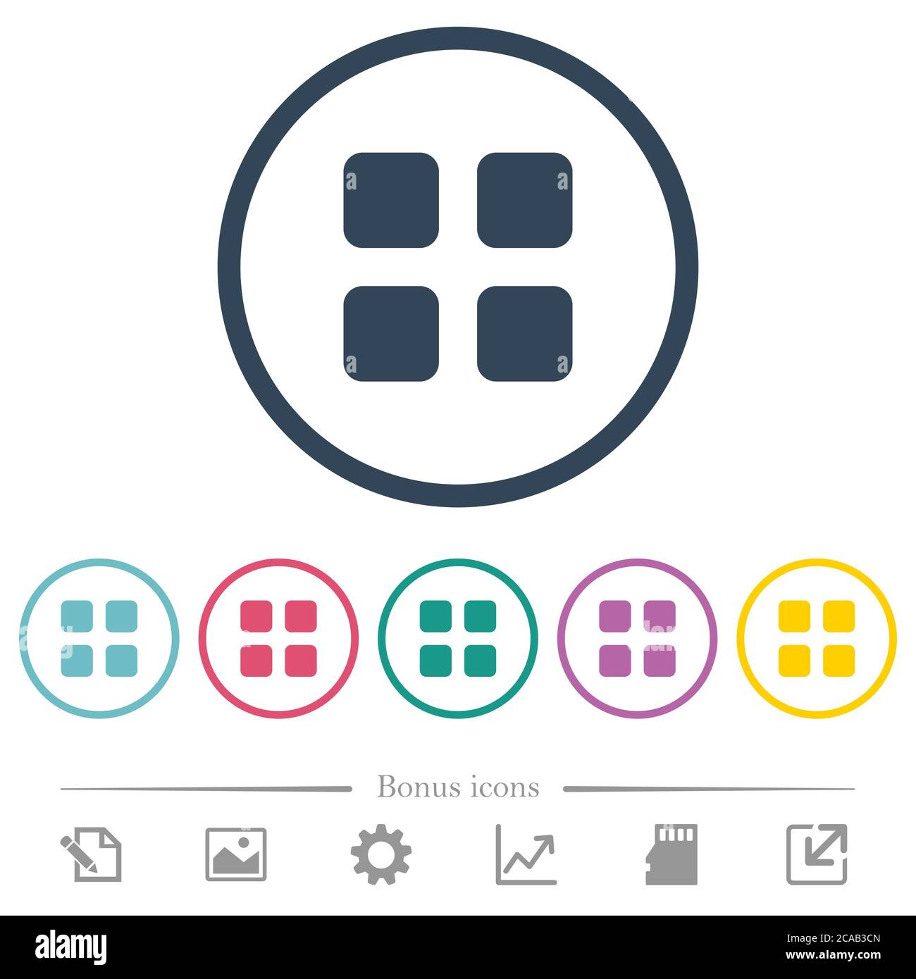 Large Thumbnail View Mode Flat Color Icons In Round Outlines 6 Bonus Icons Included Stock
