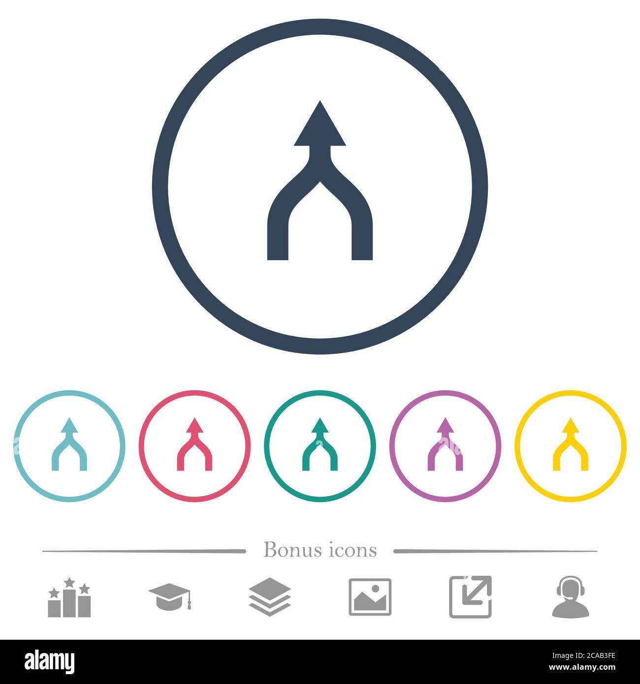 Merge arrows up flat color icons in round outlines. 6 bonus icons ...