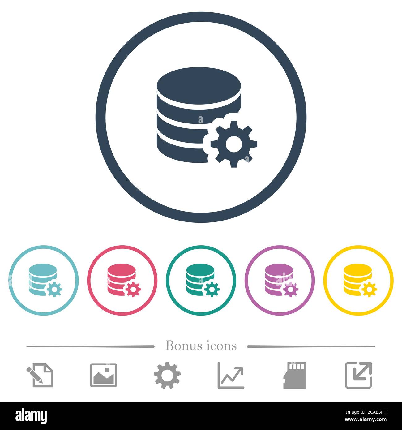 Database Configuration Flat Color Icons In Round Outlines 6 Bonus Icons Included Stock Vector