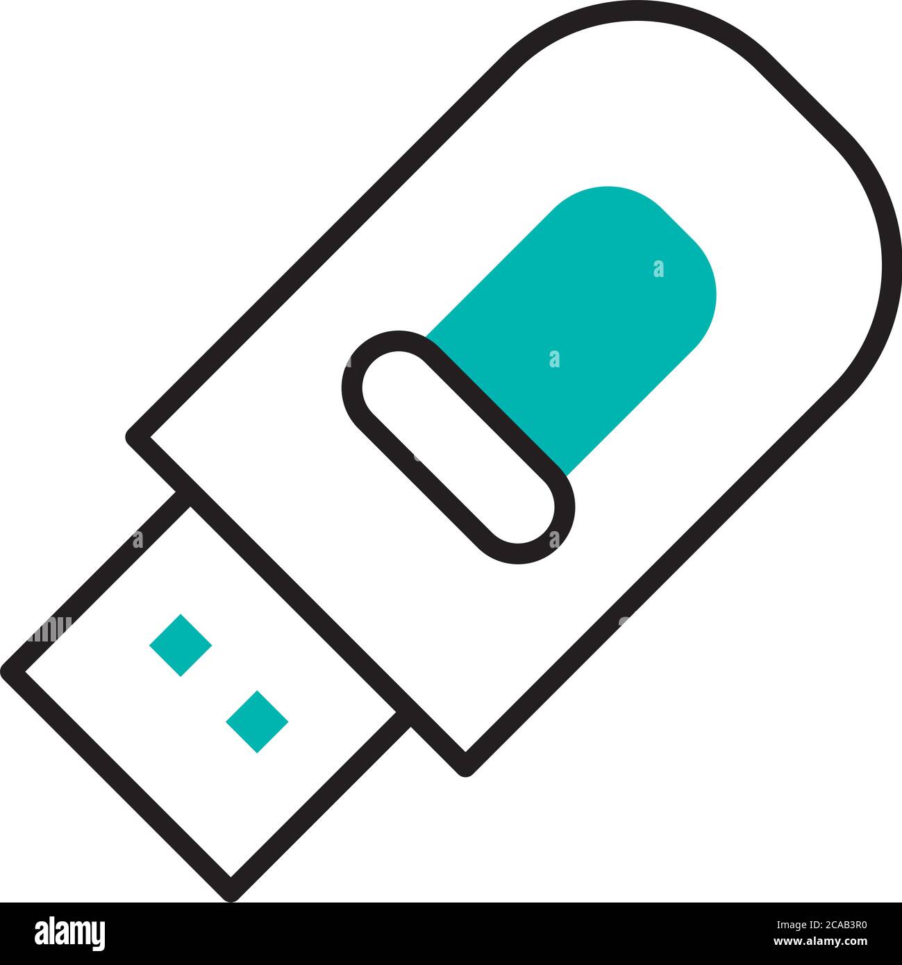 usb drive icon over white background, half line half color style ...