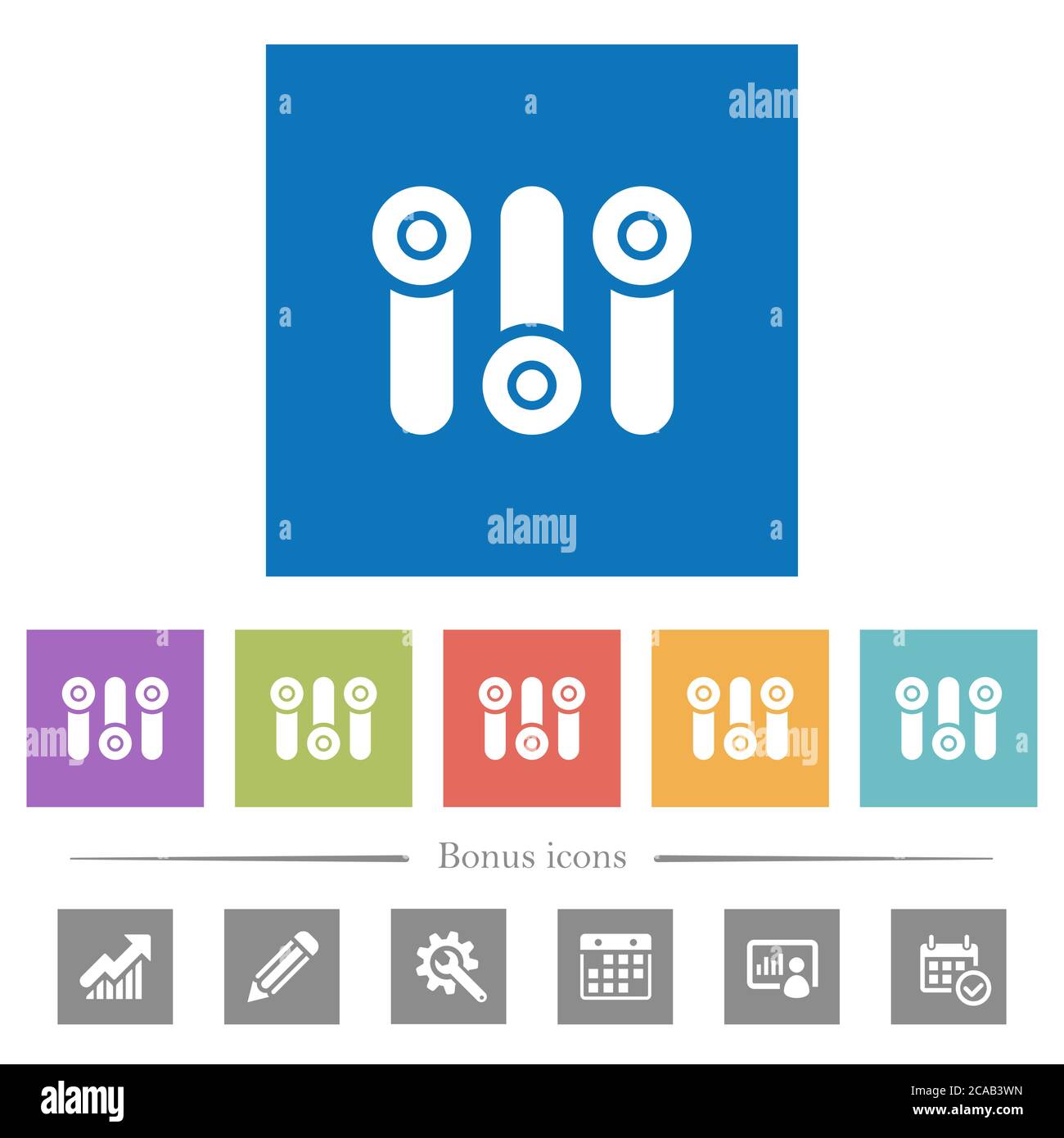 Control panel flat white icons in square backgrounds. 6 bonus icons ...
