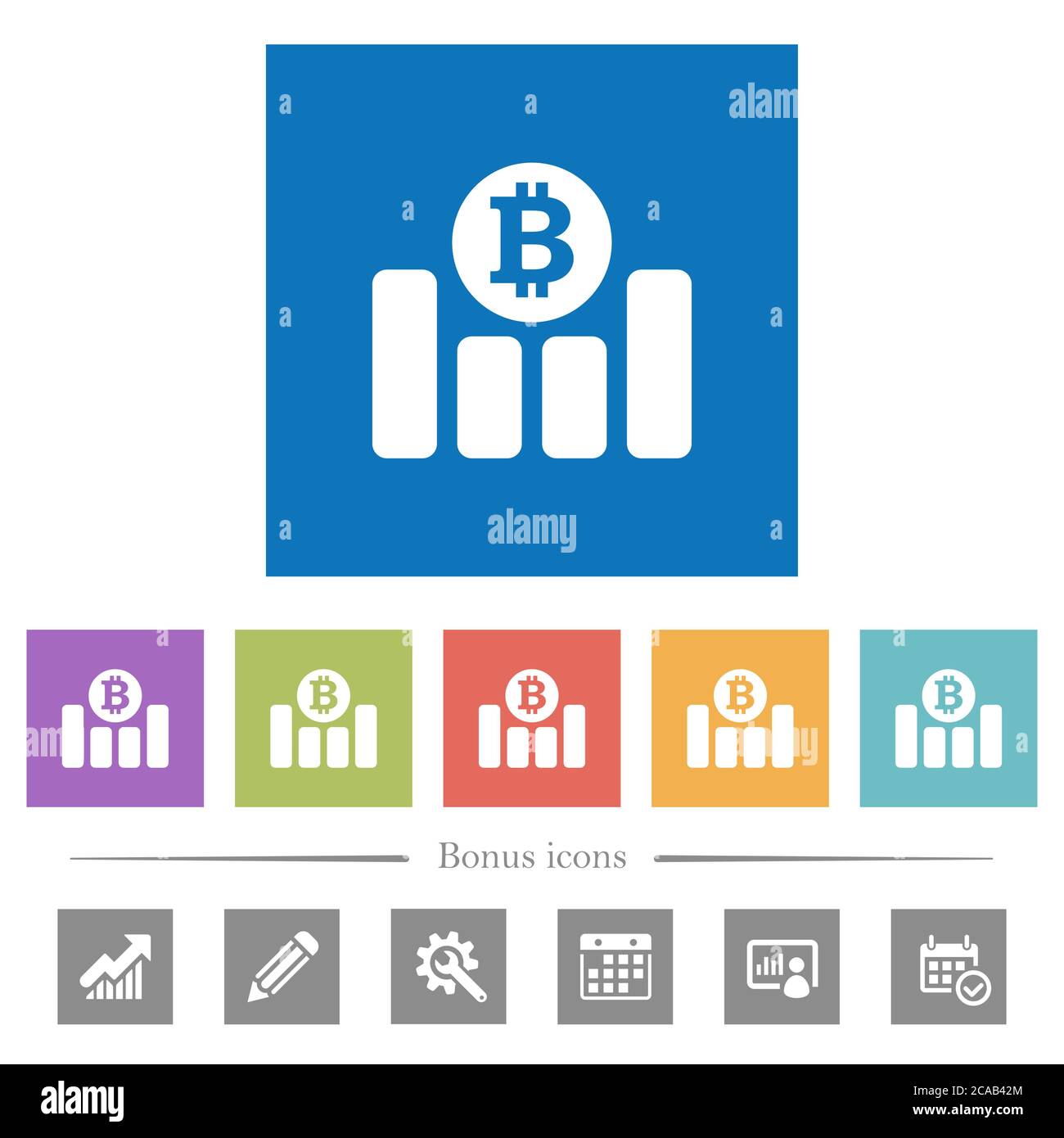 Bitcoin financial graph flat white icons in square backgrounds. 6 bonus ...