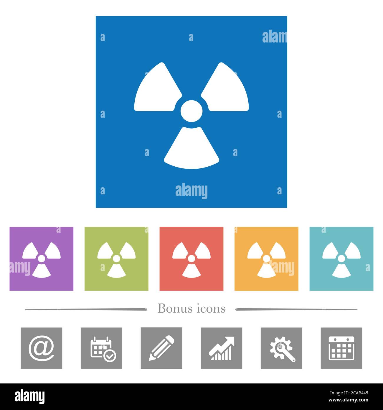 Radiation flat white icons in square backgrounds. 6 bonus icons ...