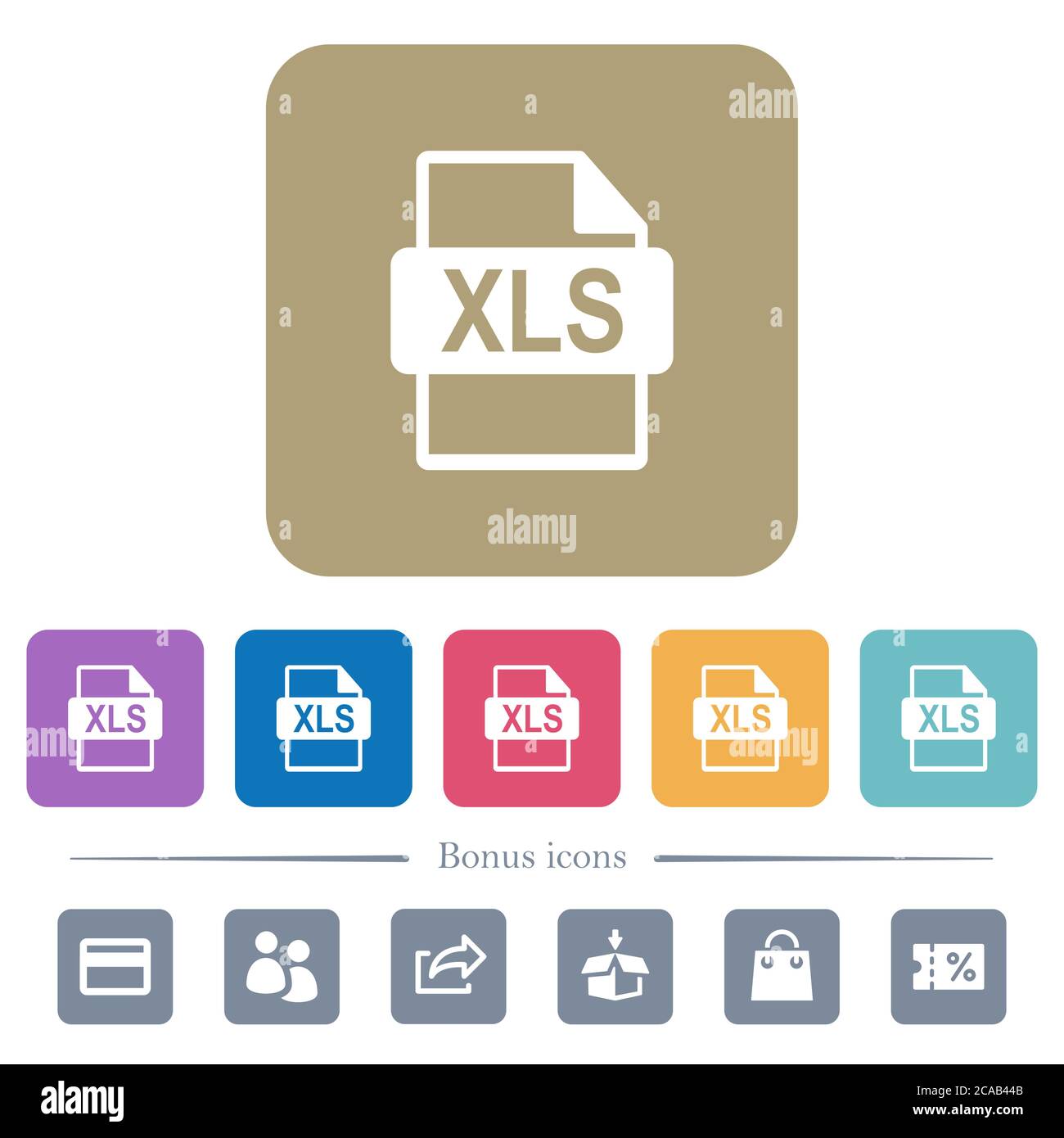 XLS file format white flat icons on color rounded square backgrounds. 6 ...