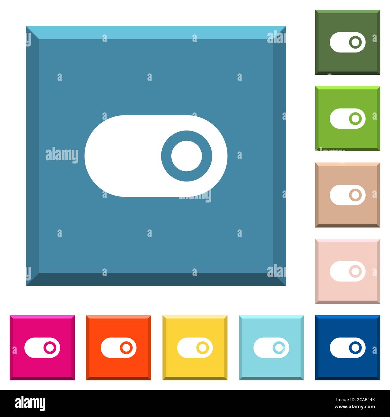 Single horizontal toggle white icons on edged square buttons in various ...