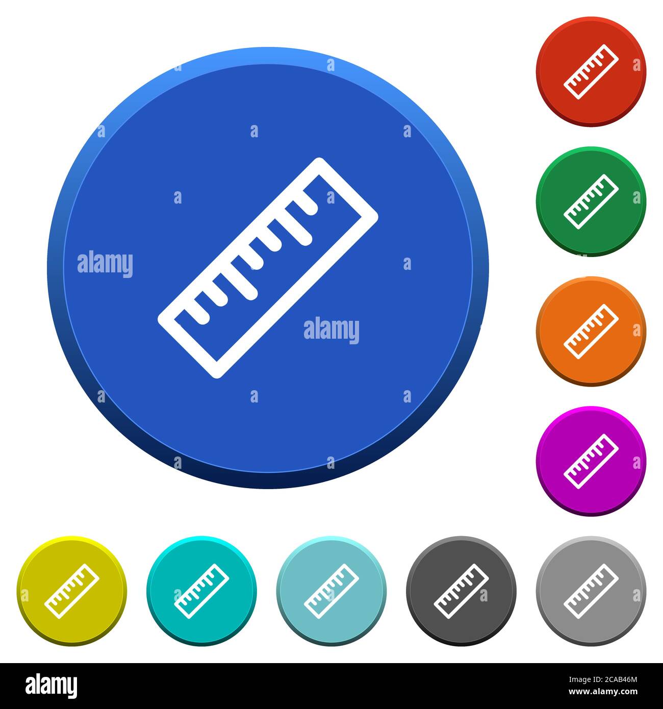 Ruler round color beveled buttons with smooth surfaces and flat white ...