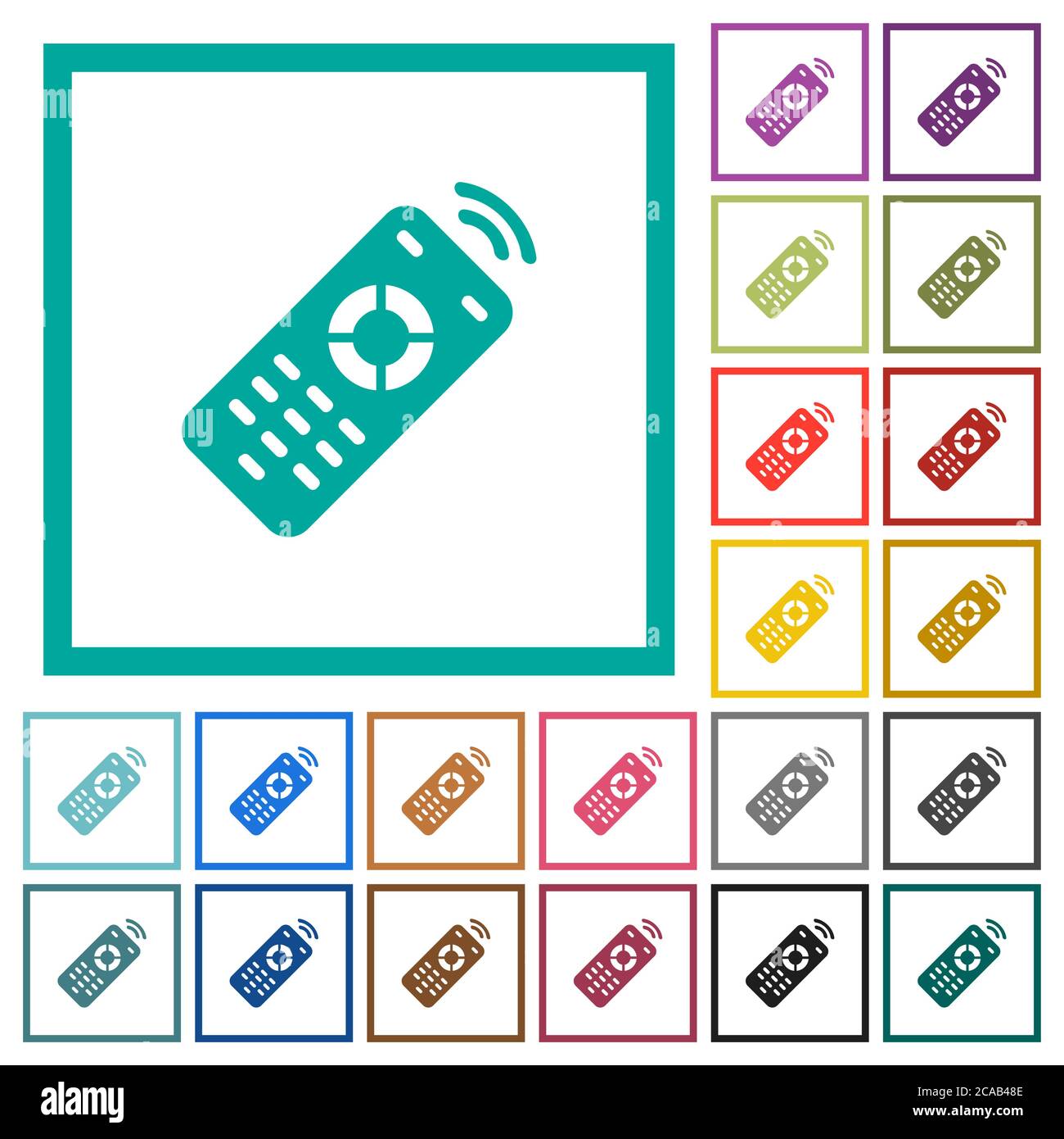 Working remote control flat color icons with quadrant frames on white ...