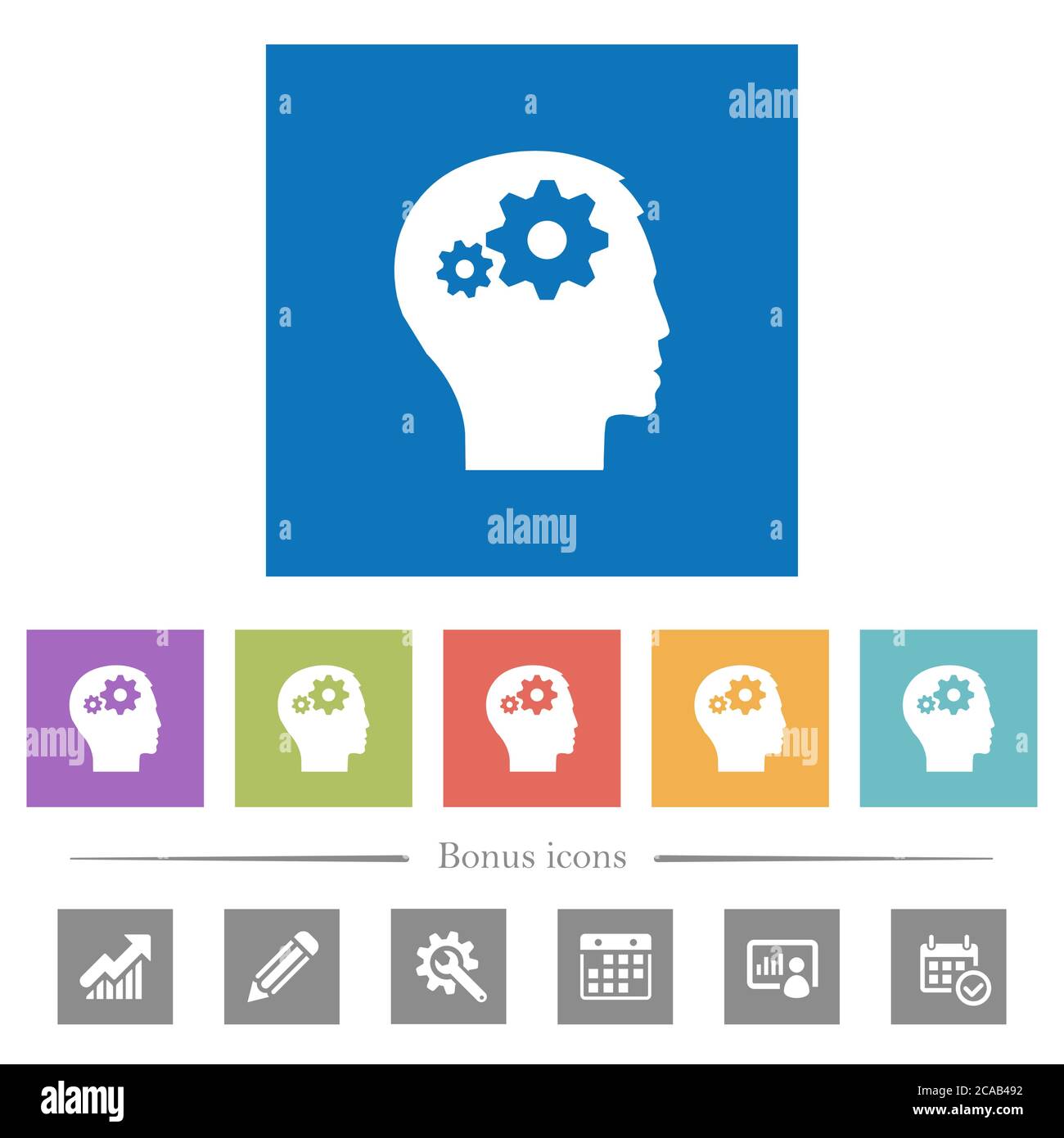 User settings flat white icons in square backgrounds. 6 bonus icons ...