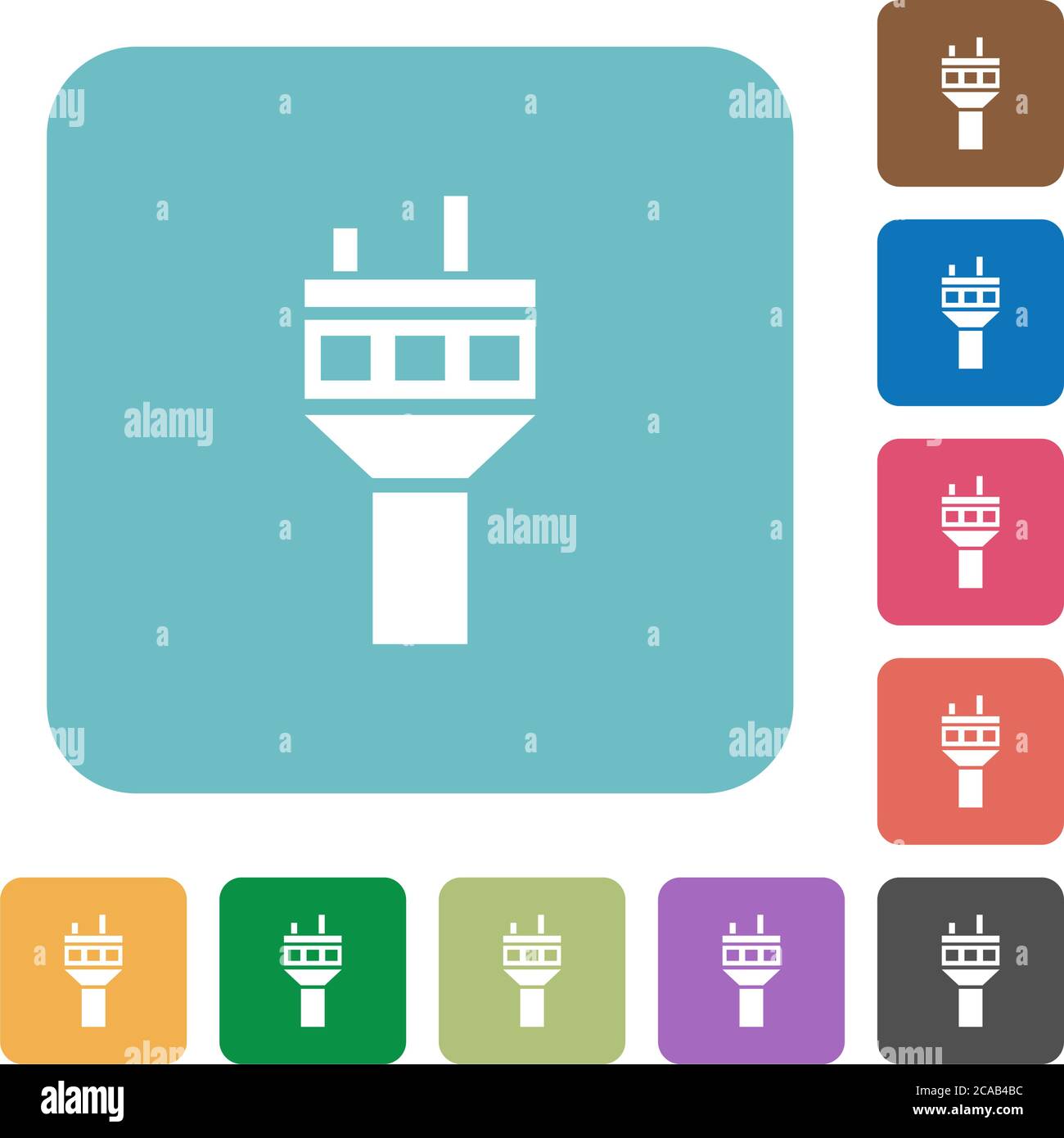 Air control tower white flat icons on color rounded square backgrounds ...