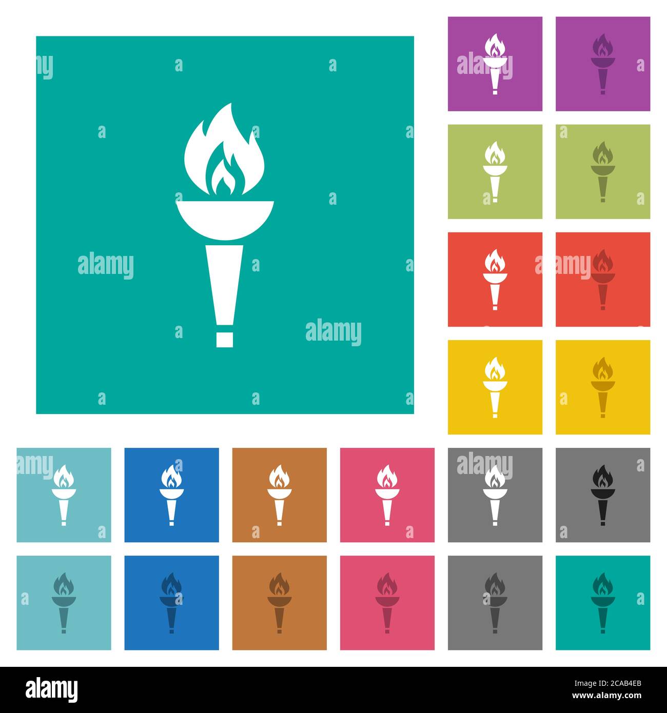 Torch multi colored flat icons on plain square backgrounds. Included ...