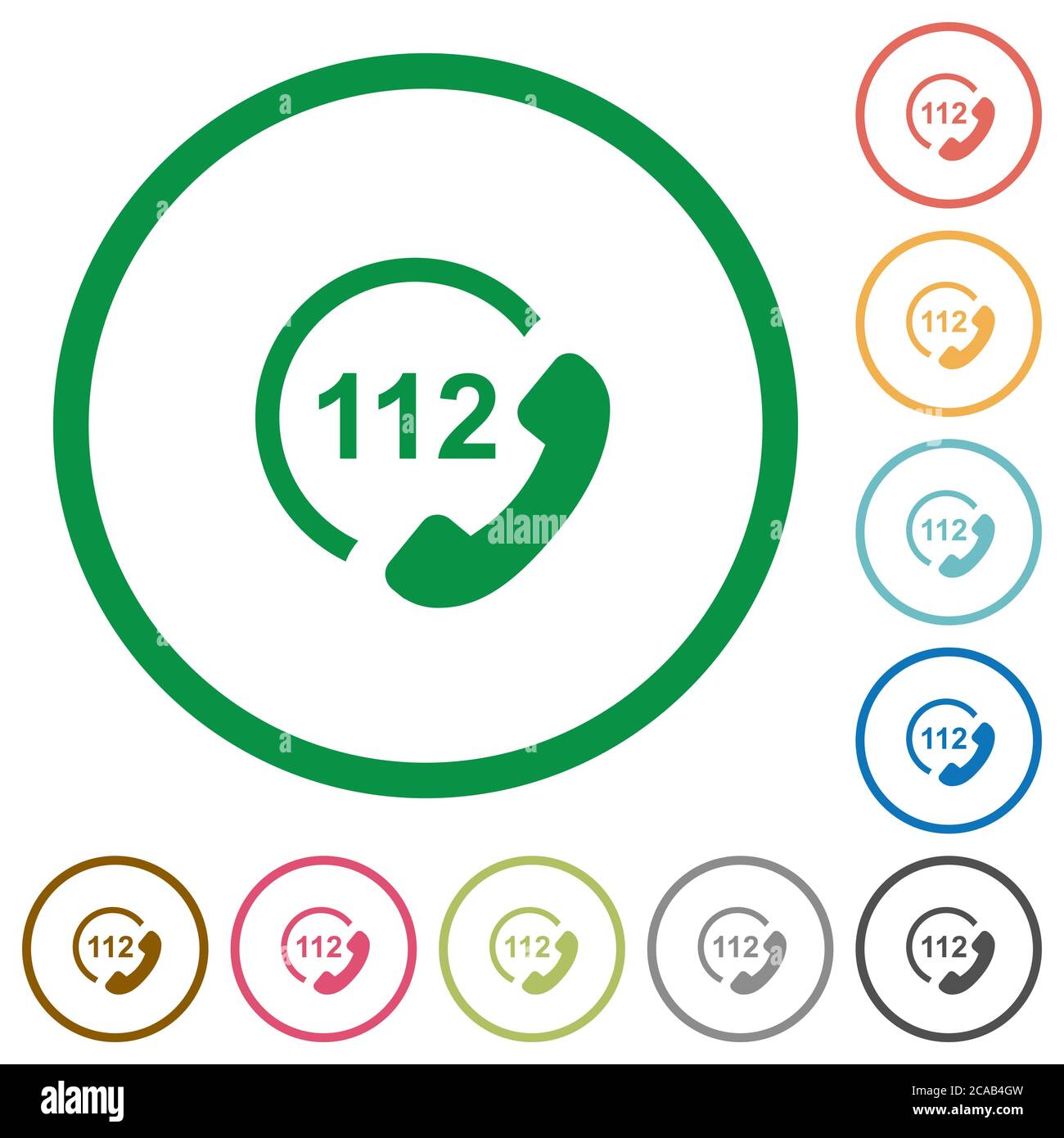 Emergency call 112 flat color icons in round outlines on white ...
