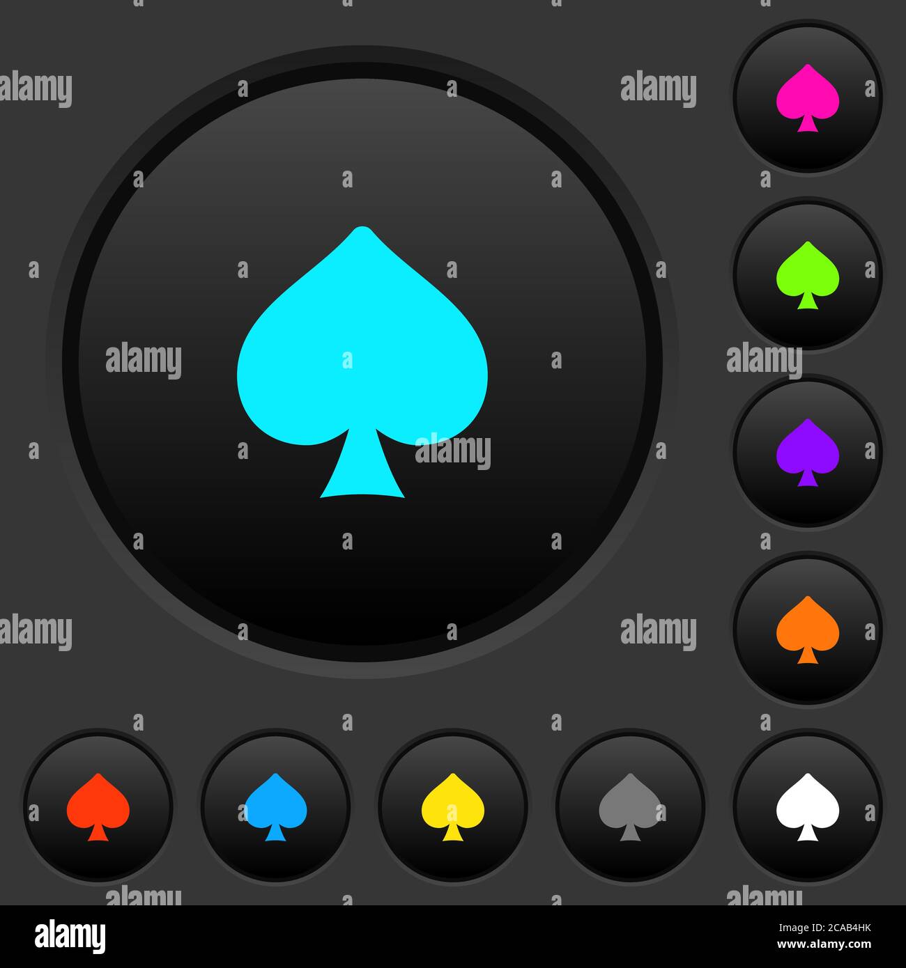 Spades card symbol dark push buttons with vivid color icons on dark ...