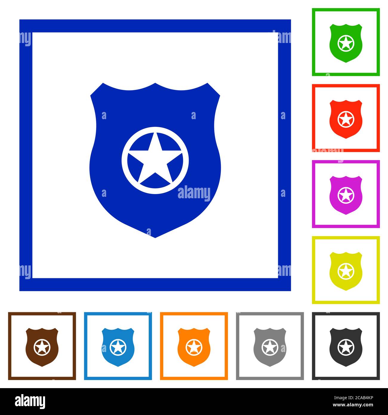 Police badge flat color icons in square frames on white background ...