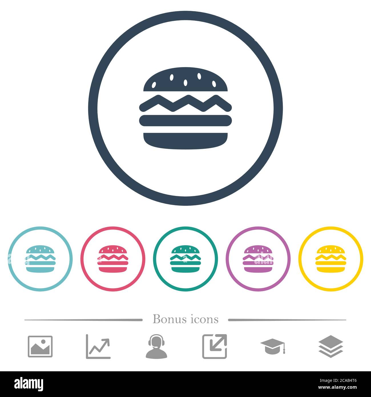 Single hamburger flat color icons in round outlines. 6 bonus icons ...