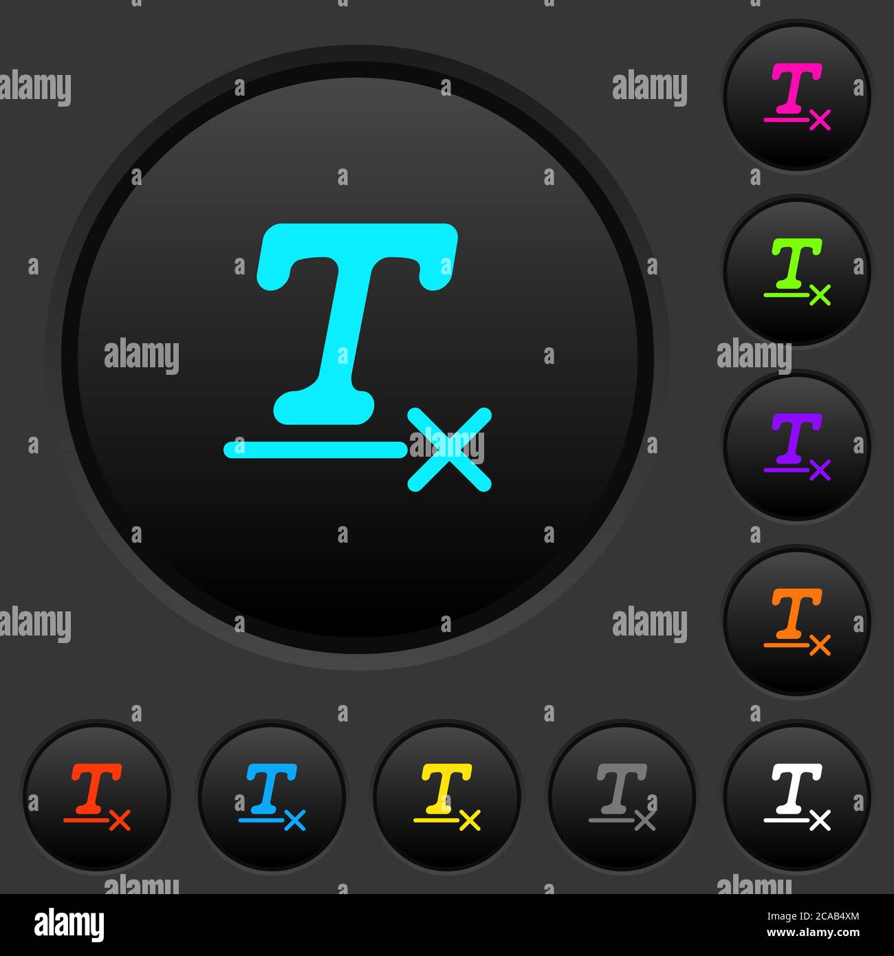Clear text format dark push buttons with vivid color icons on dark grey ...