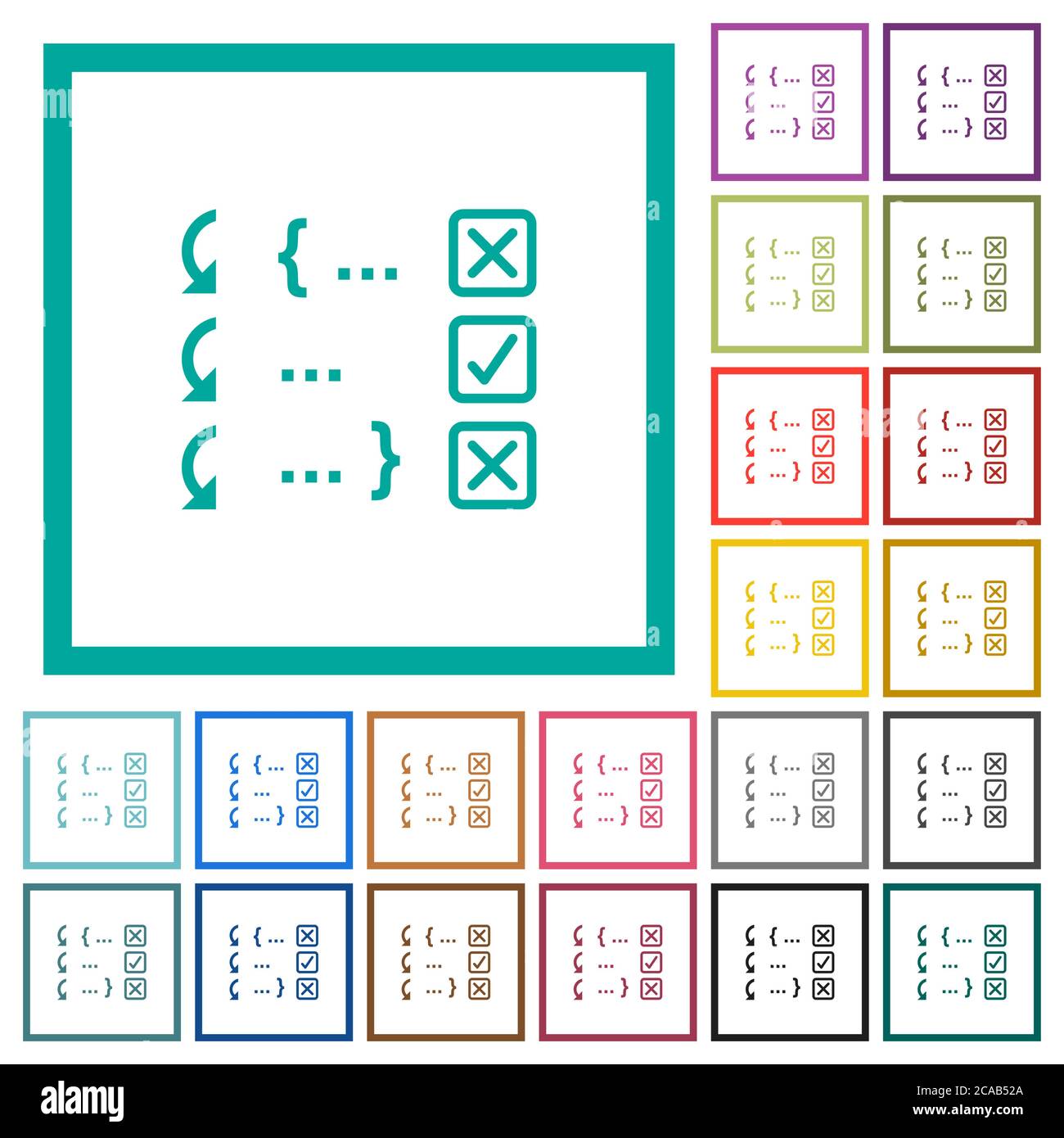 Debugging program flat color icons with quadrant frames on white ...
