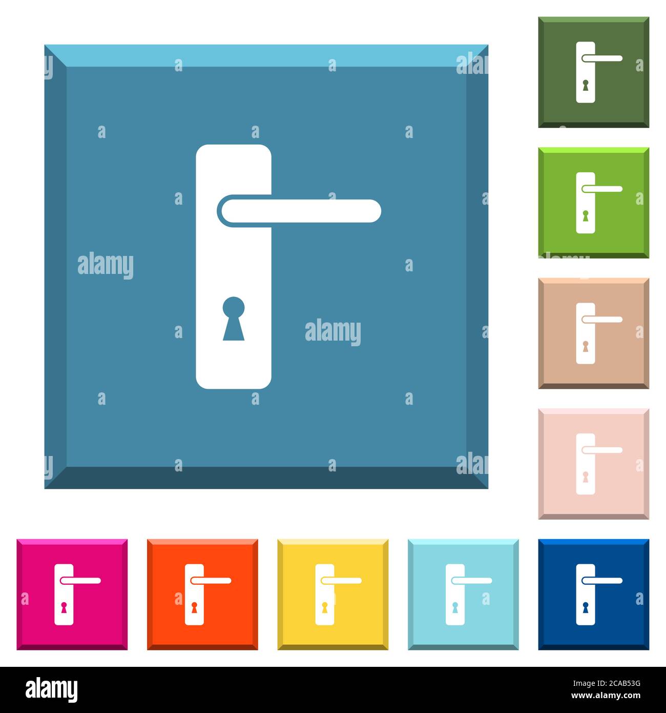 Right handed simple door handle white icons on edged square buttons in ...