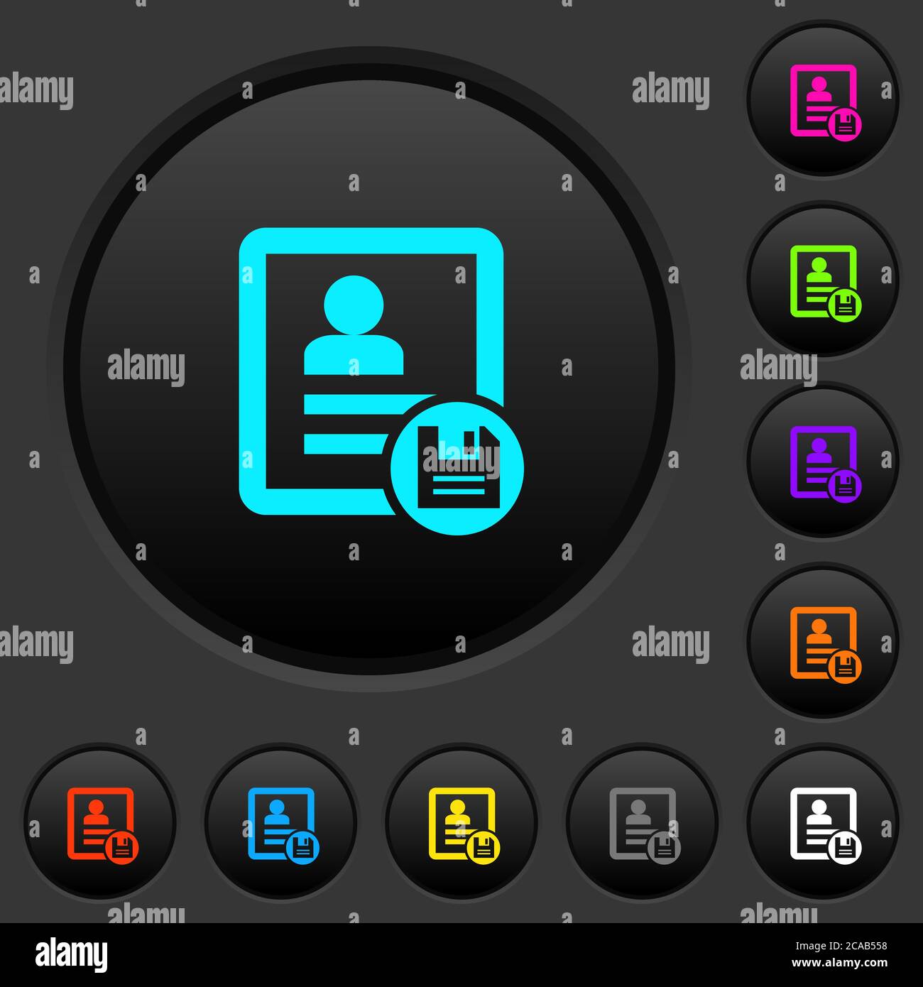 Save contact changes dark push buttons with vivid color icons on dark ...