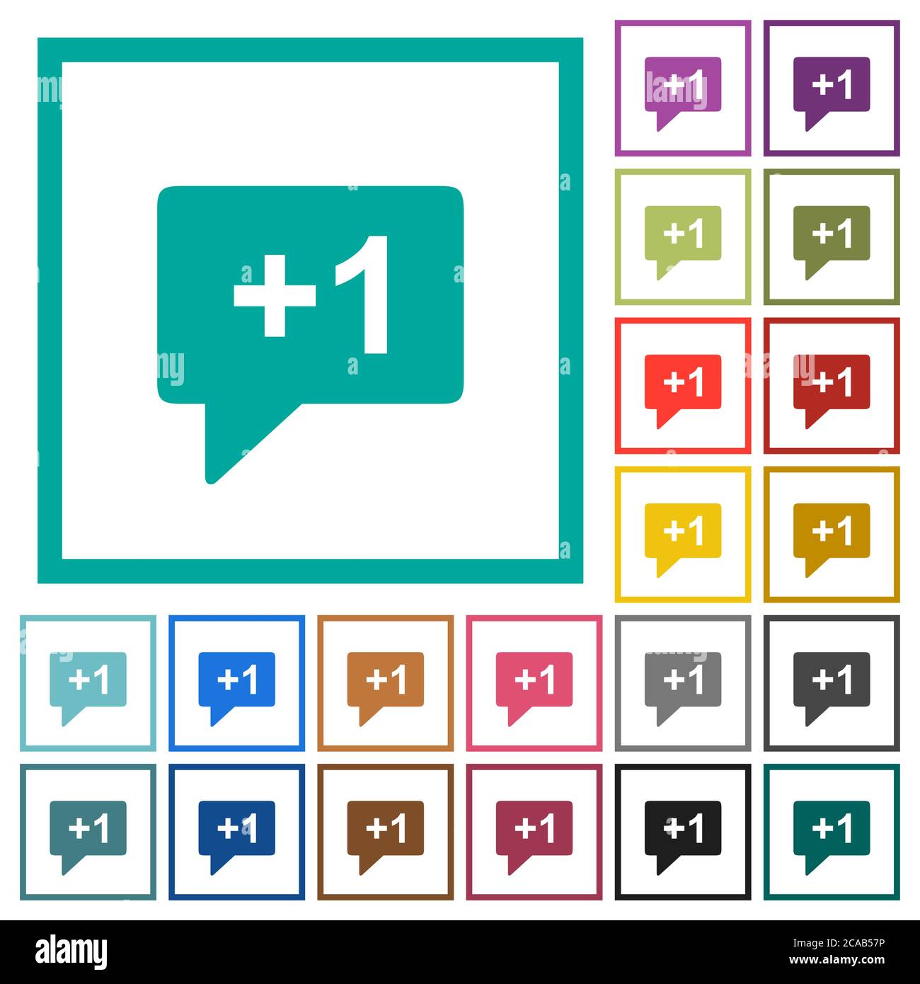 Plus one sign flat color icons with quadrant frames on white background ...