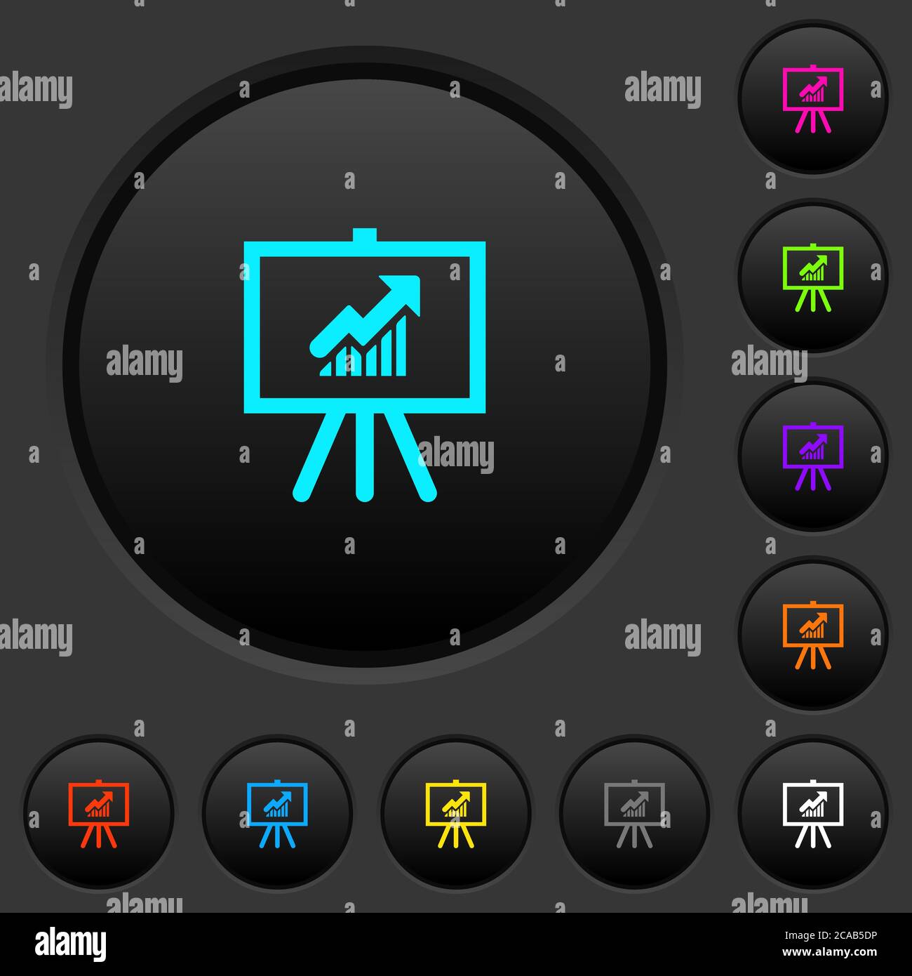 Presentation table with rising graph dark push buttons with vivid color ...