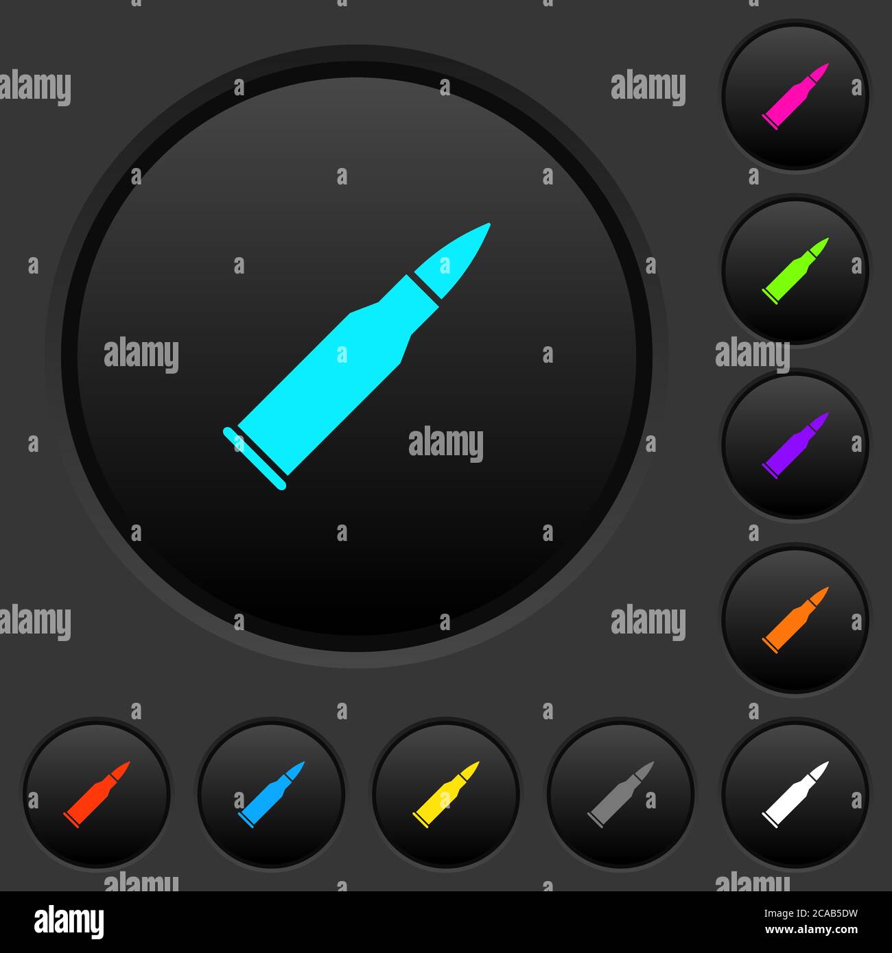 Bullet Rifle Ammo Dark Push Buttons With Vivid Color Icons On Dark Grey