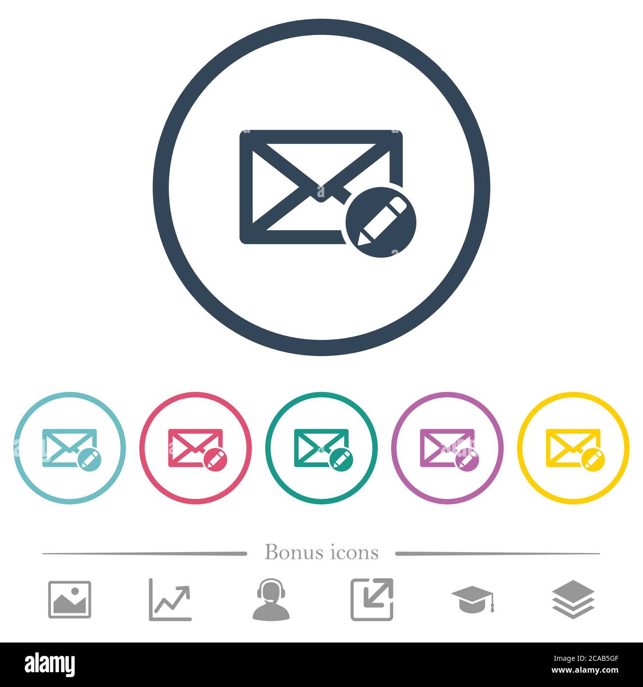 Write mail flat color icons in round outlines. 6 bonus icons included ...