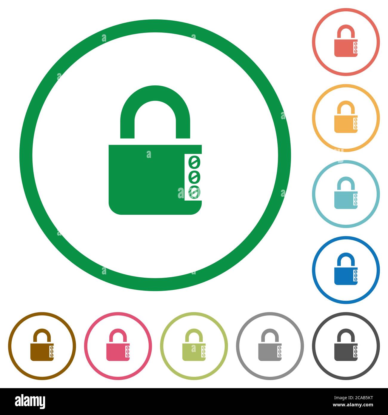 Locked combination lock with side numbers flat color icons in round ...