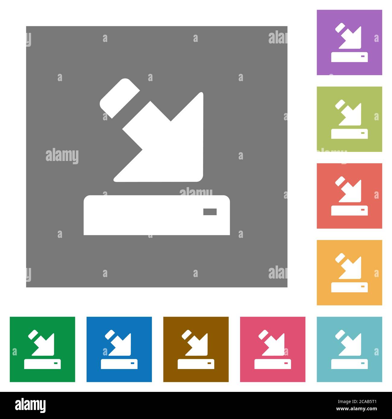 Import to device flat icons on simple color square backgrounds Stock ...