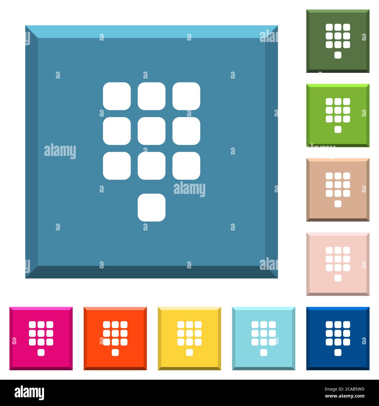 Dial pad white icons on edged square buttons in various trendy colors ...