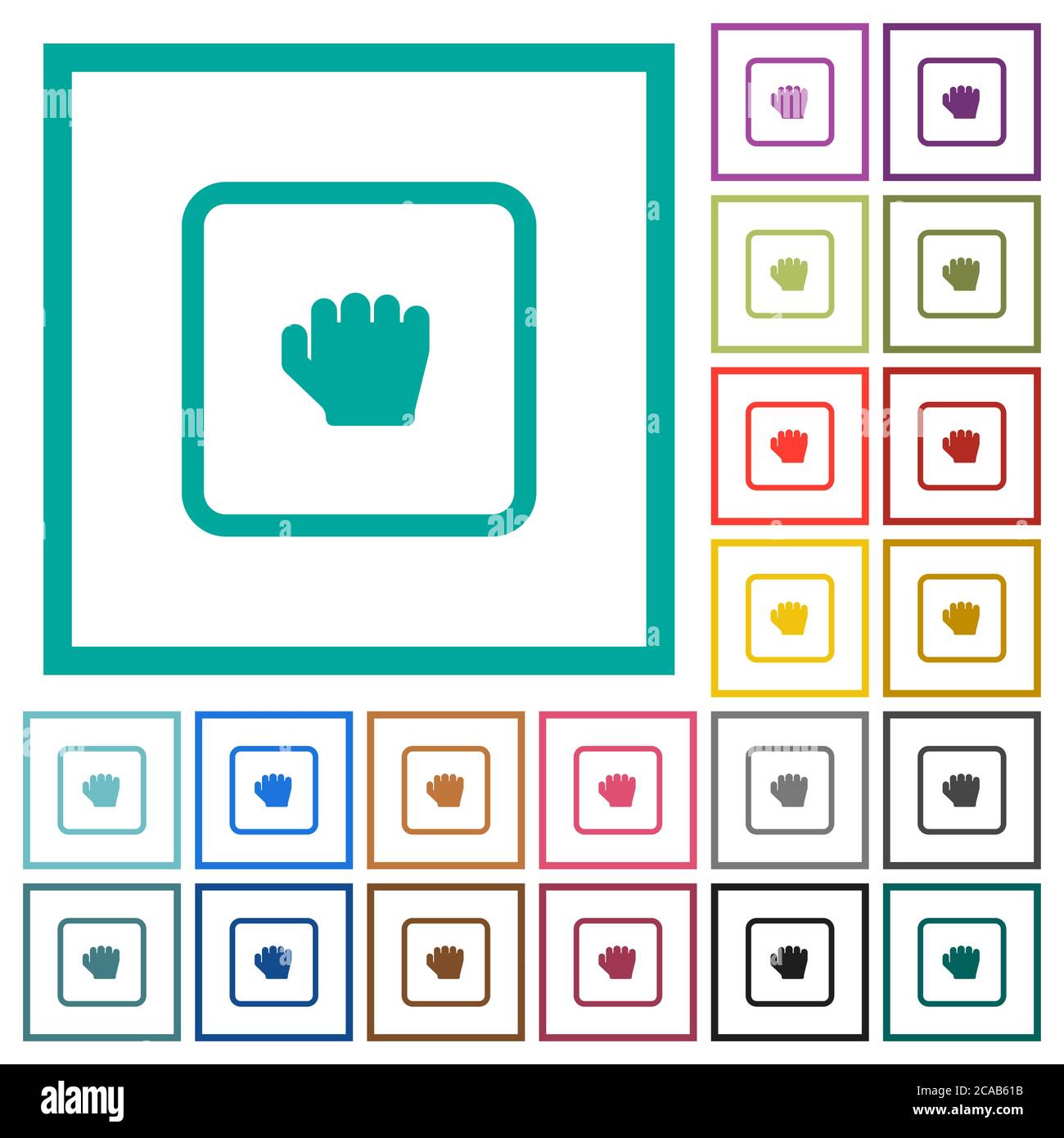 Grab object flat color icons with quadrant frames on white background ...