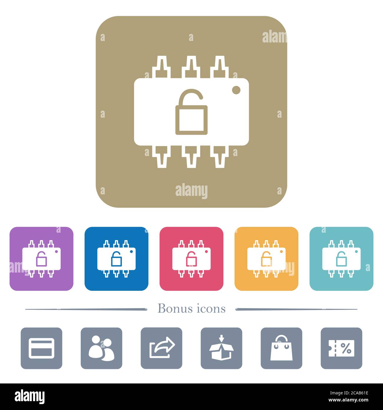 Hardware unlocked white flat icons on color rounded square backgrounds ...