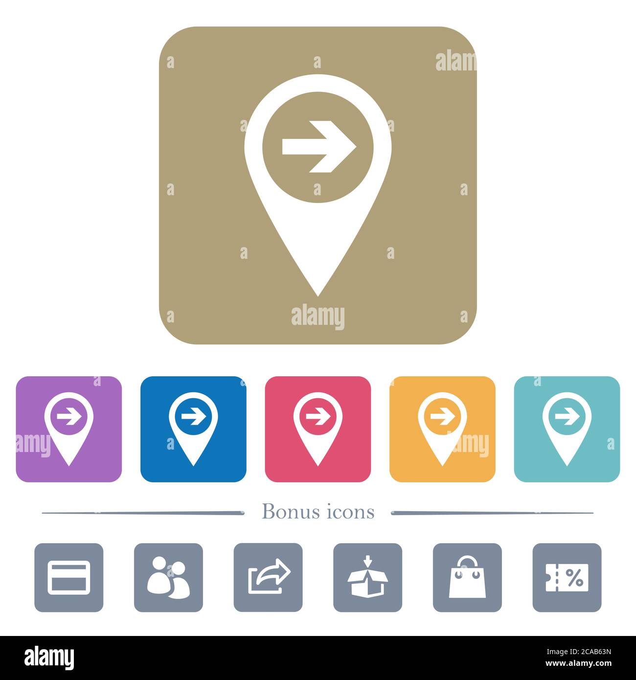 Next target GPS map location white flat icons on color rounded square ...