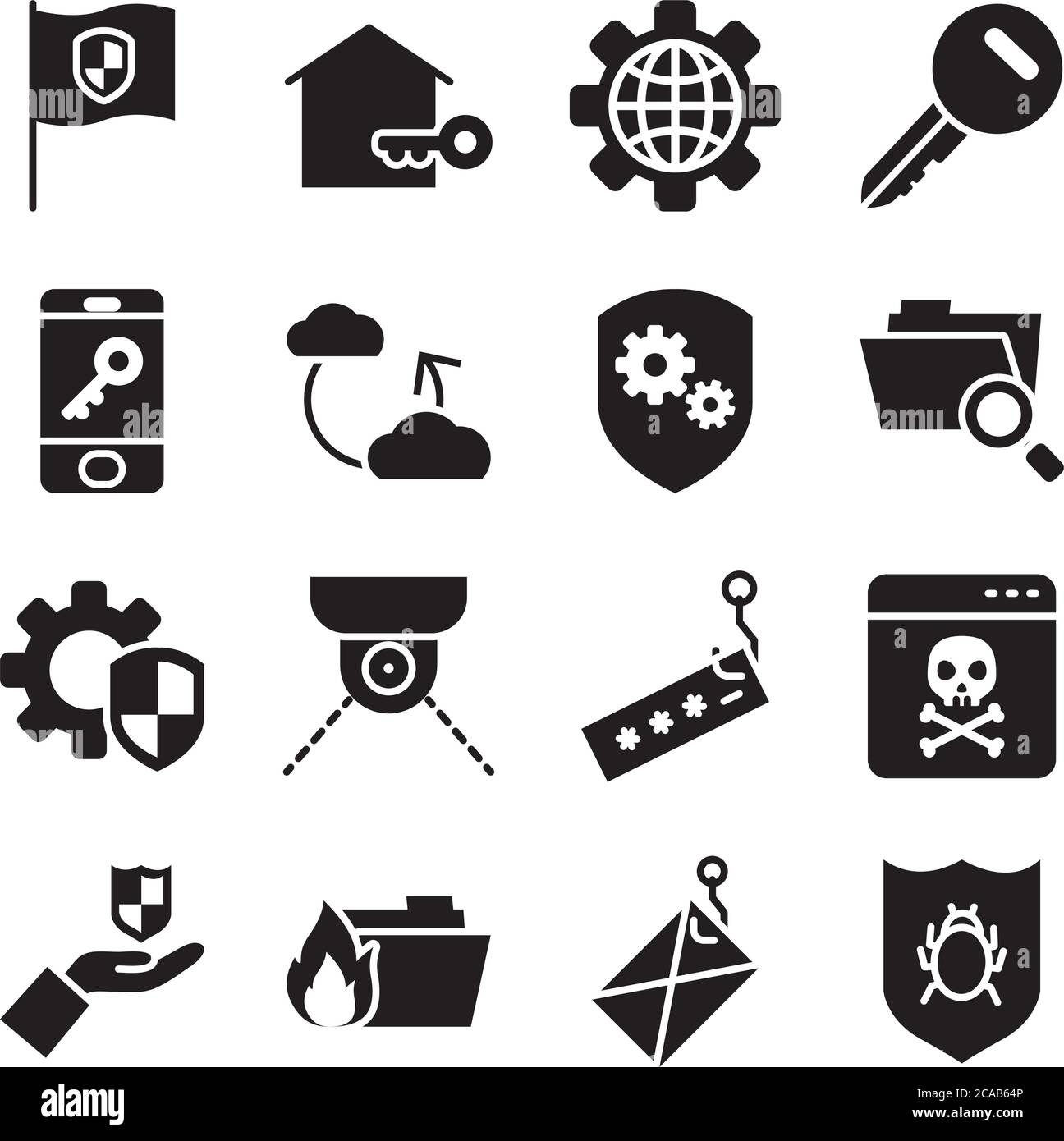 icon set of envelope and cyber security over white background ...