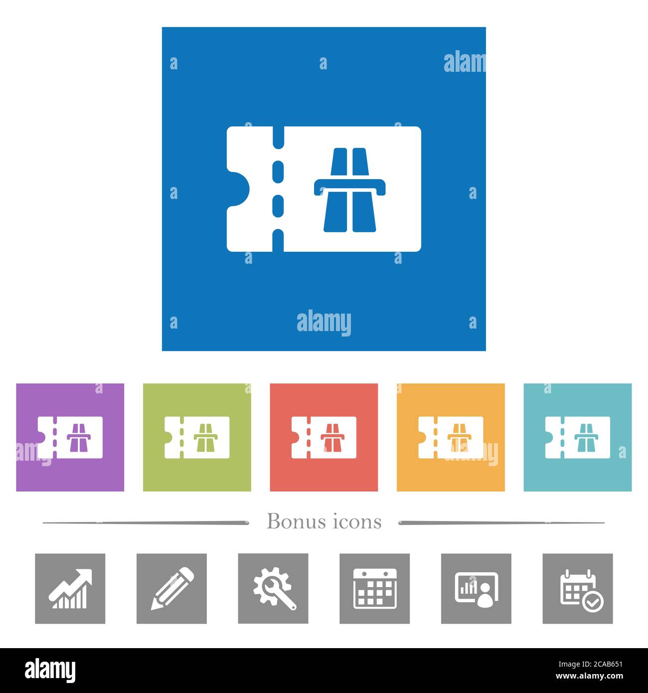 Highway fee discount coupon flat white icons in square backgrounds. 6 ...