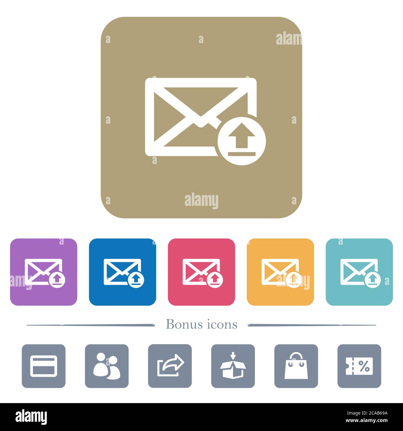 Sending email white flat icons on color rounded square backgrounds. 6 ...