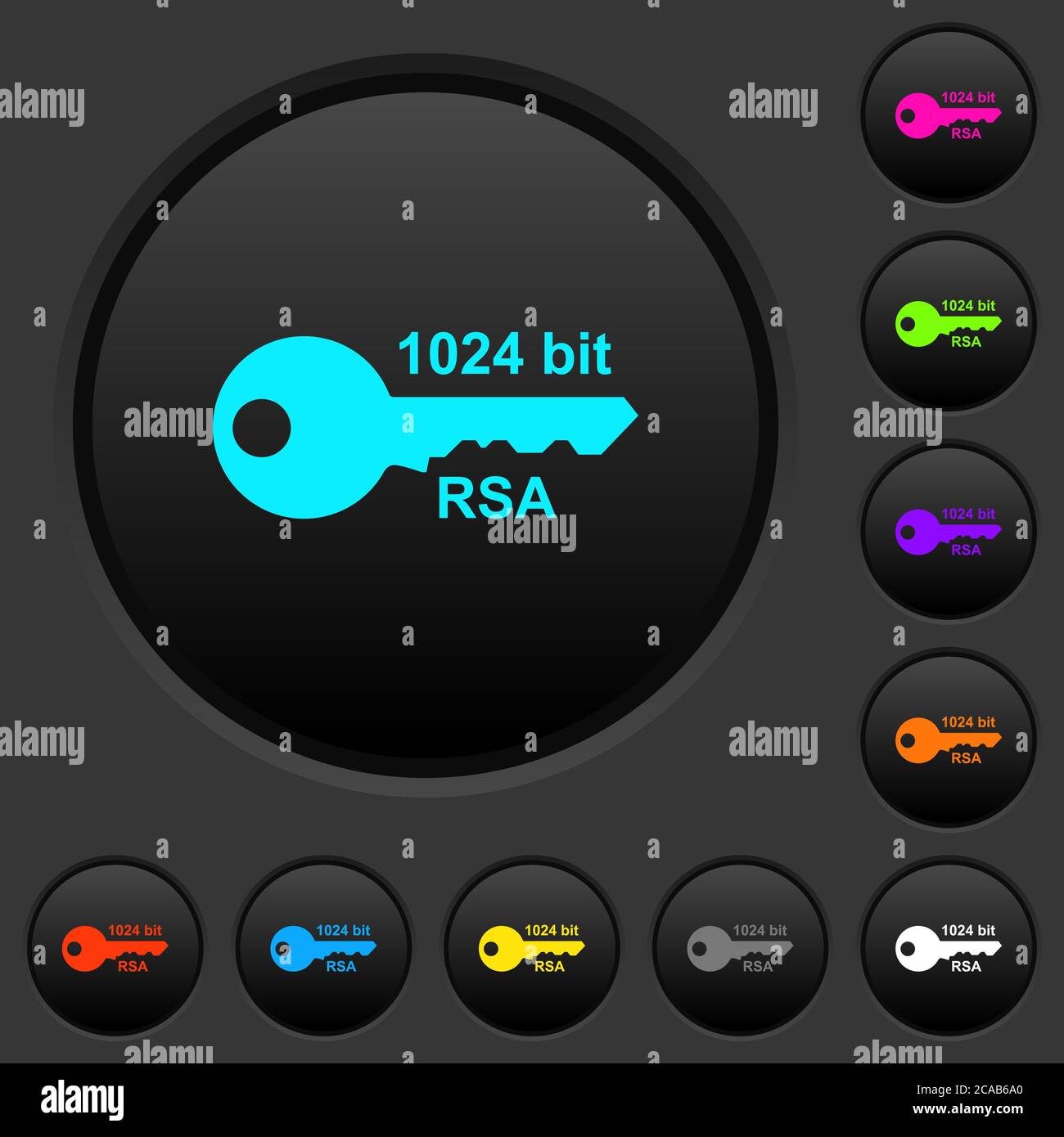 1024 bit rsa encryption dark push buttons with vivid color icons on ...