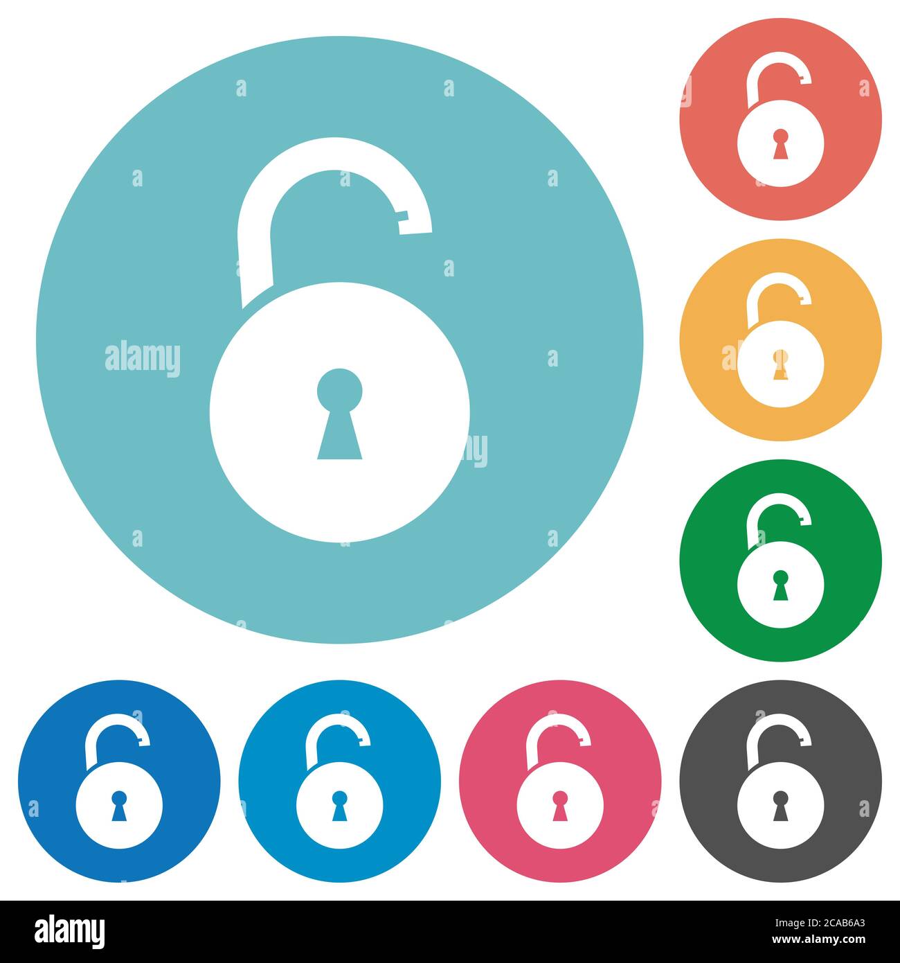 Unlocked round padlock with keyhole flat white icons on round color ...