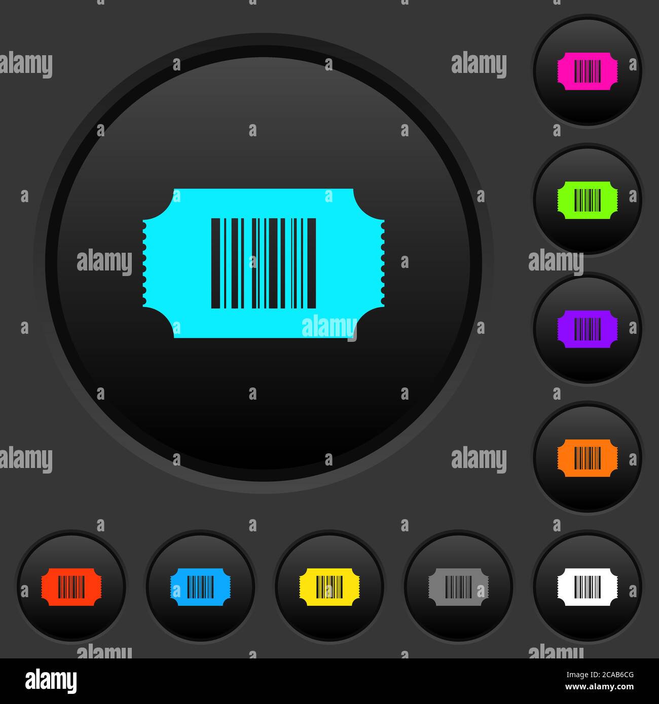 Ticket with barcode dark push buttons with vivid color icons on dark ...