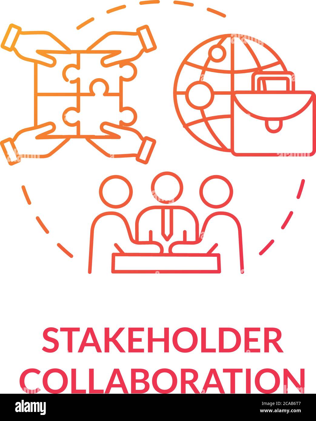 Stakeholder collaboration red gradient concept icon. Teamwork for ...
