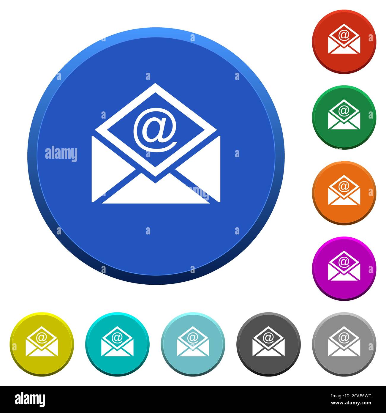 Open mail with email symbol round color beveled buttons with smooth ...