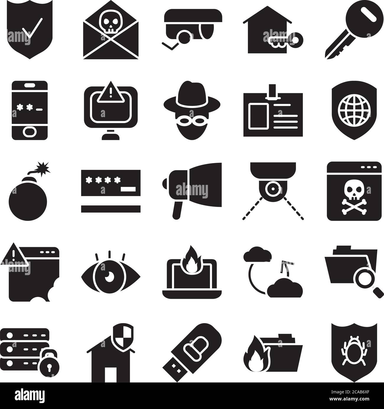 icon set of usb and cyber security over white background, silhouette ...