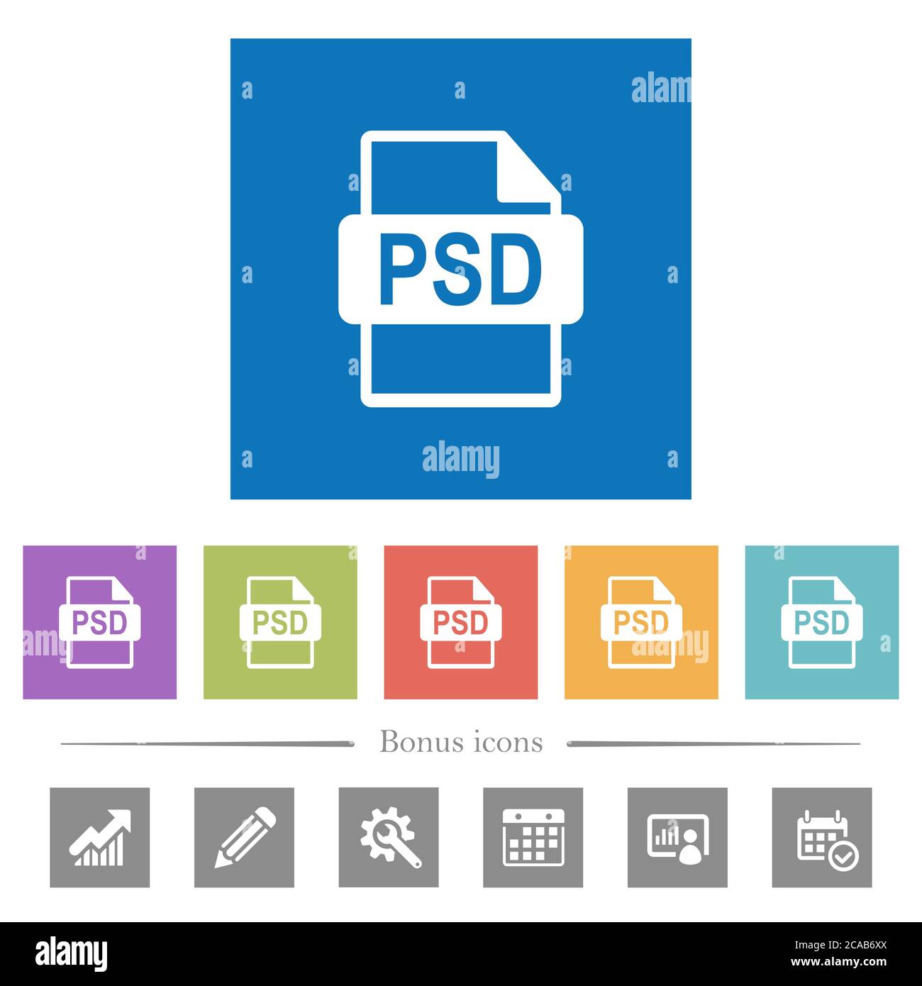 PSD file format flat white icons in square backgrounds. 6 bonus icons ...